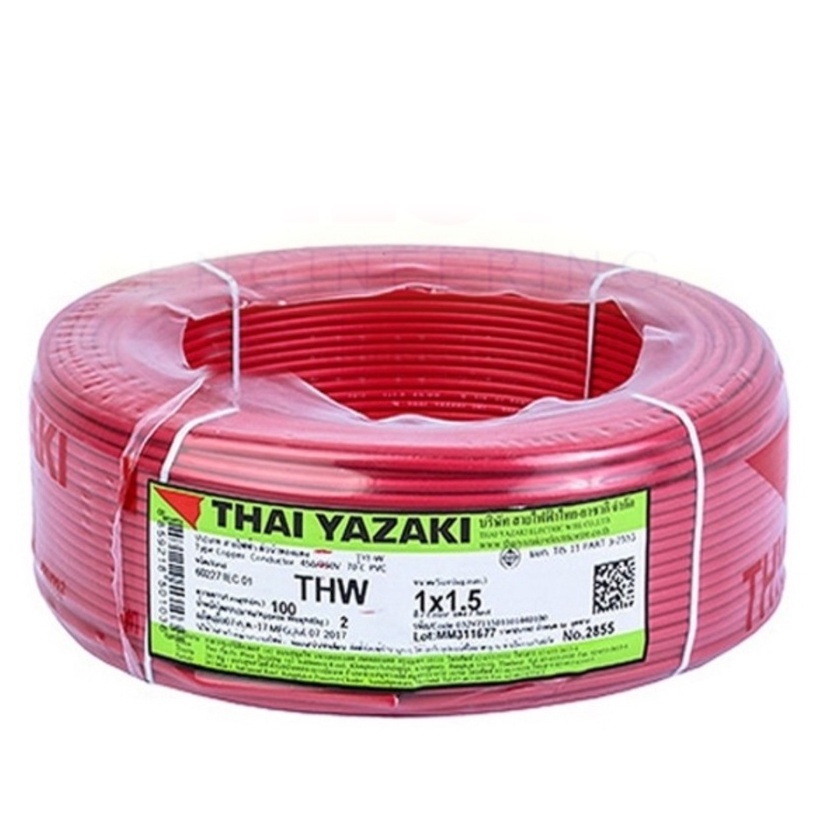 สายไฟ YAZAKI รุ่น THW ขนาด 1×1.5 sqmm ม้วนละ 100เมตร มีหลายสี THW 1.5 ...